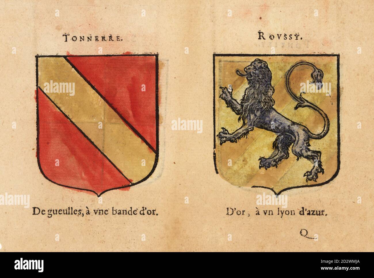 Coats of arms of the Count of Tonnerre, France, with gold bend on red ...