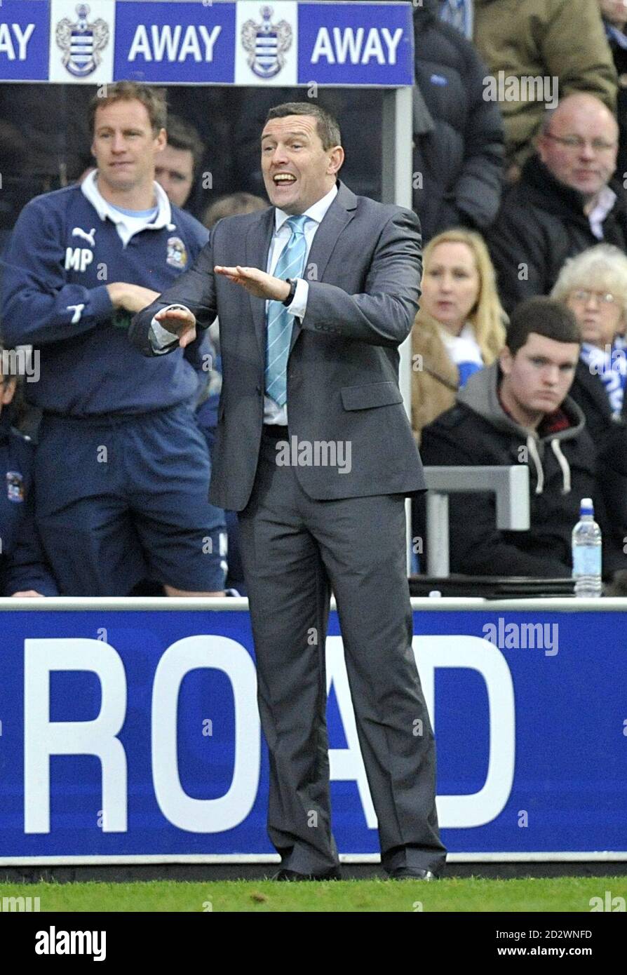 Coventry City manager Adrian Boothroyd shouts instructions from the ...