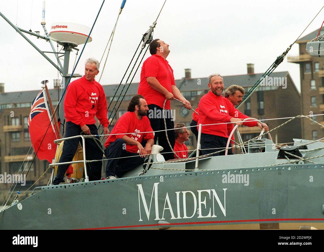 Round-the-world yachtsman Sir Robin Knox-Johnston (right foreground ...