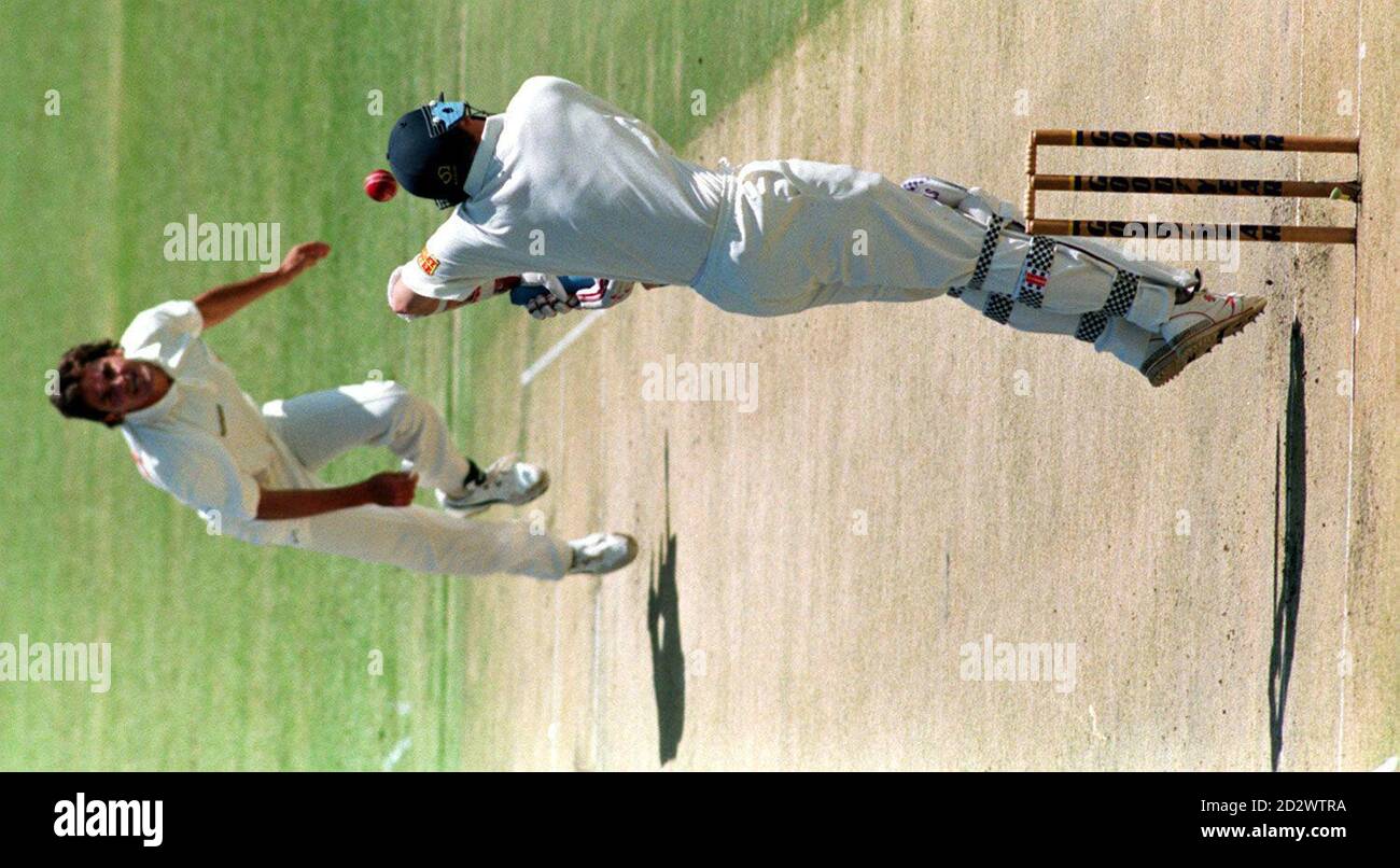 England captain Michael Atherton is hit by Orange Free state bowler ...