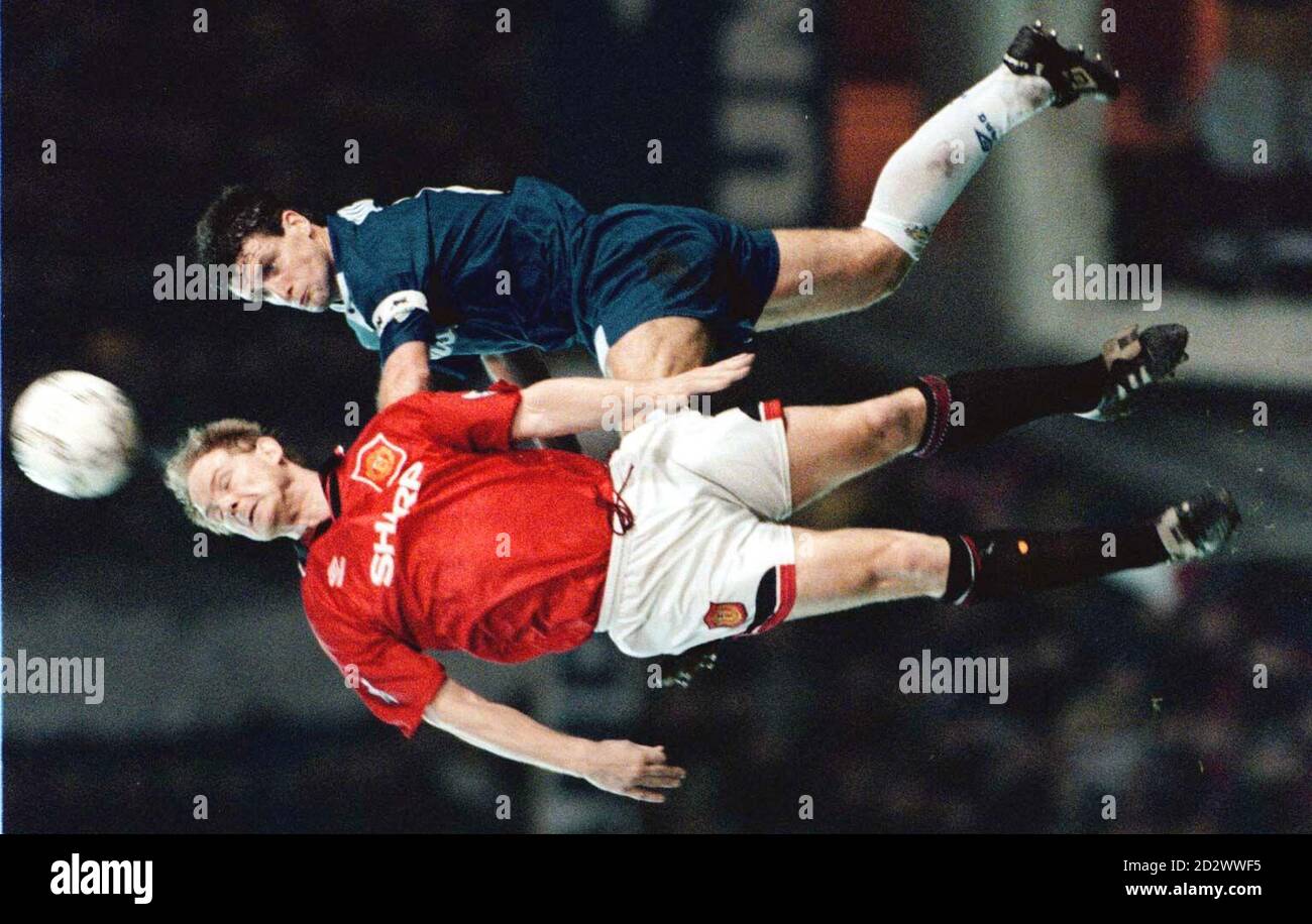 Manchester United's David May (left) and Chelsea's Mark Hughes in a mid ...