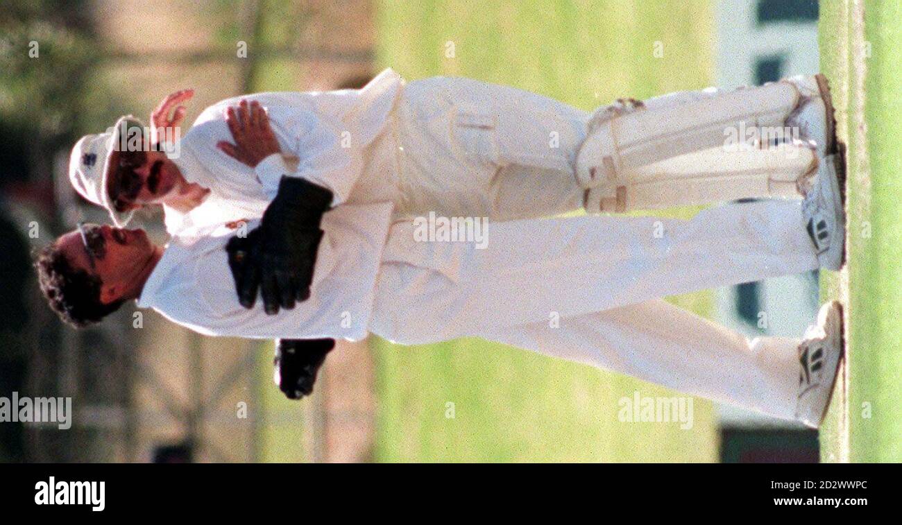 England bowler Richard Illingworth celebrates his third wicket against ...