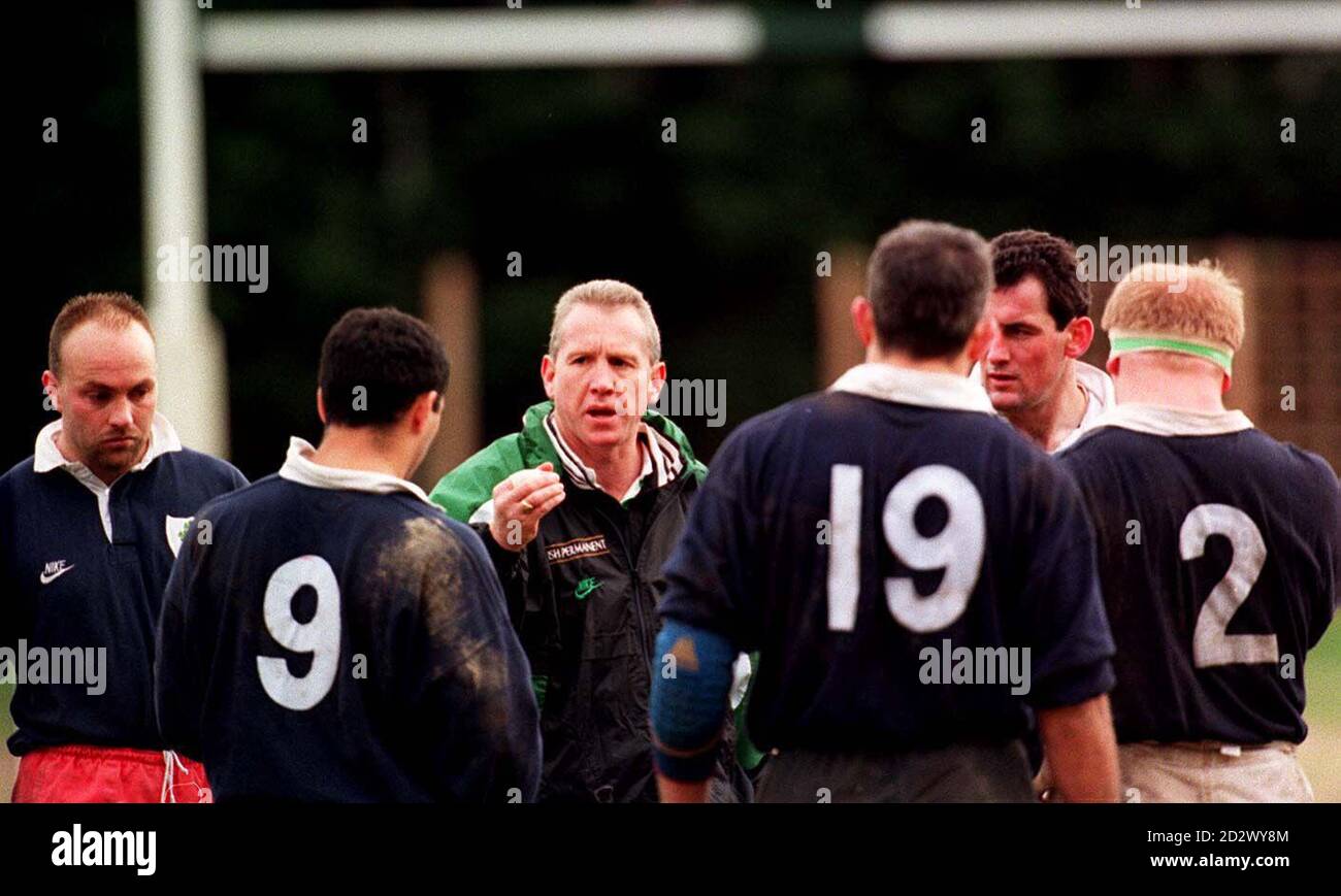 Murray Kidd (centre), the Ireland Rugby Coach, during training at ...