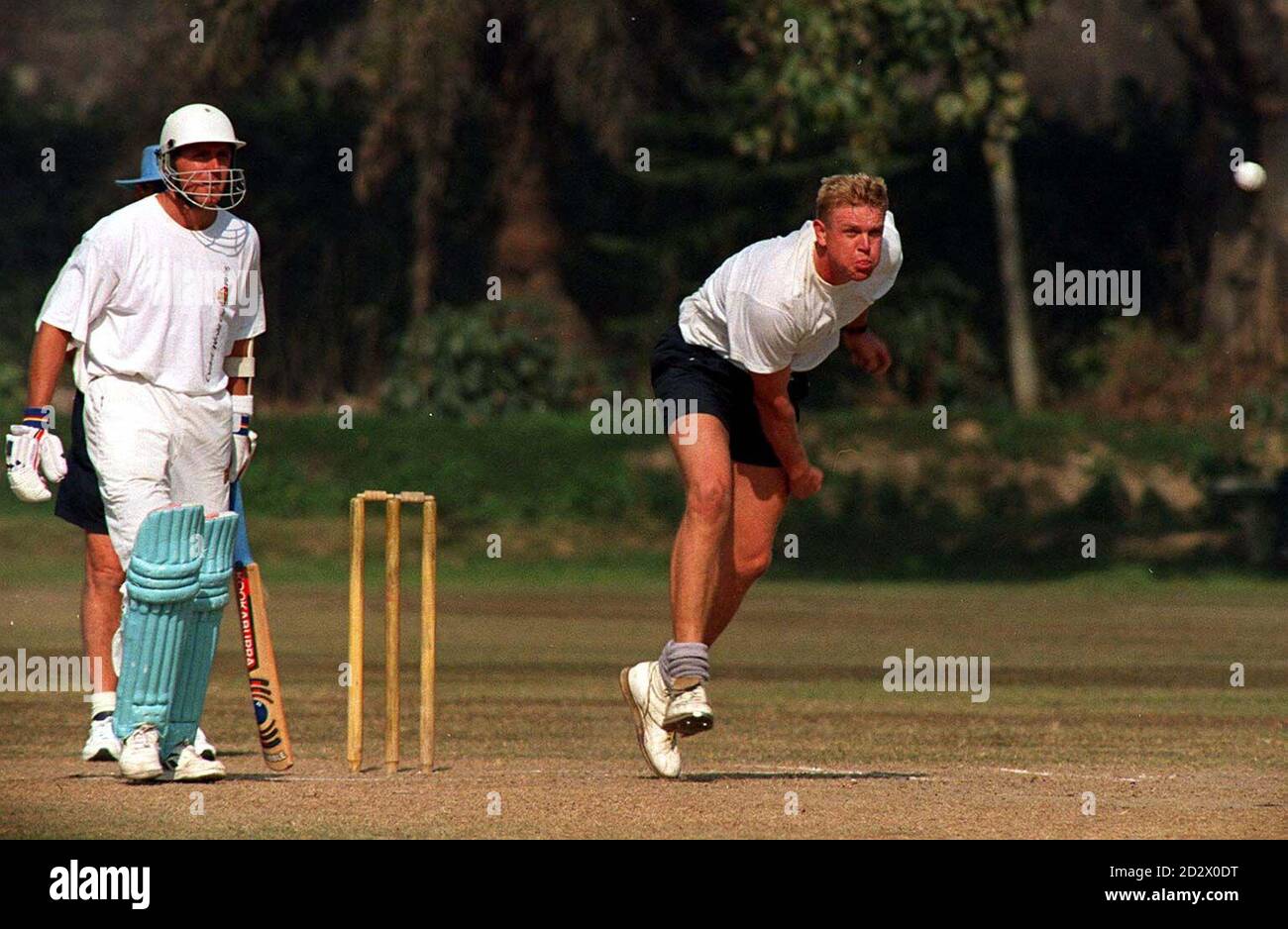 England bowler Peter Martin in action during a practice session by the ...