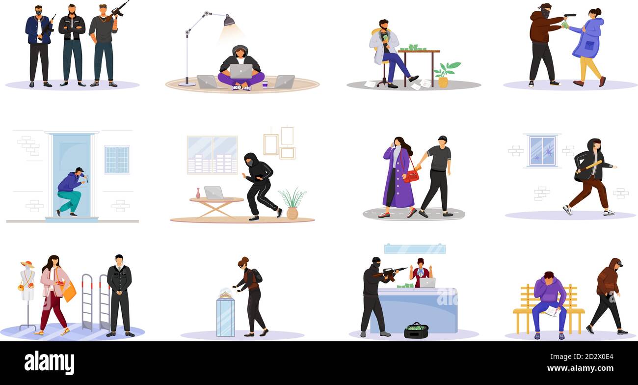 Criminals flat color vector faceless characters set. Criminal grouping ...