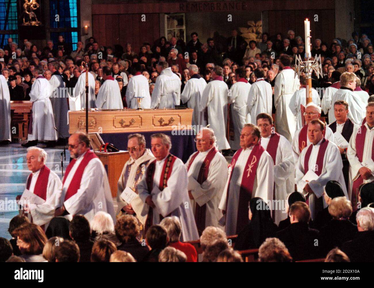Members of the Roman Catholic Church file in to Liverpools RC Cathedral ...