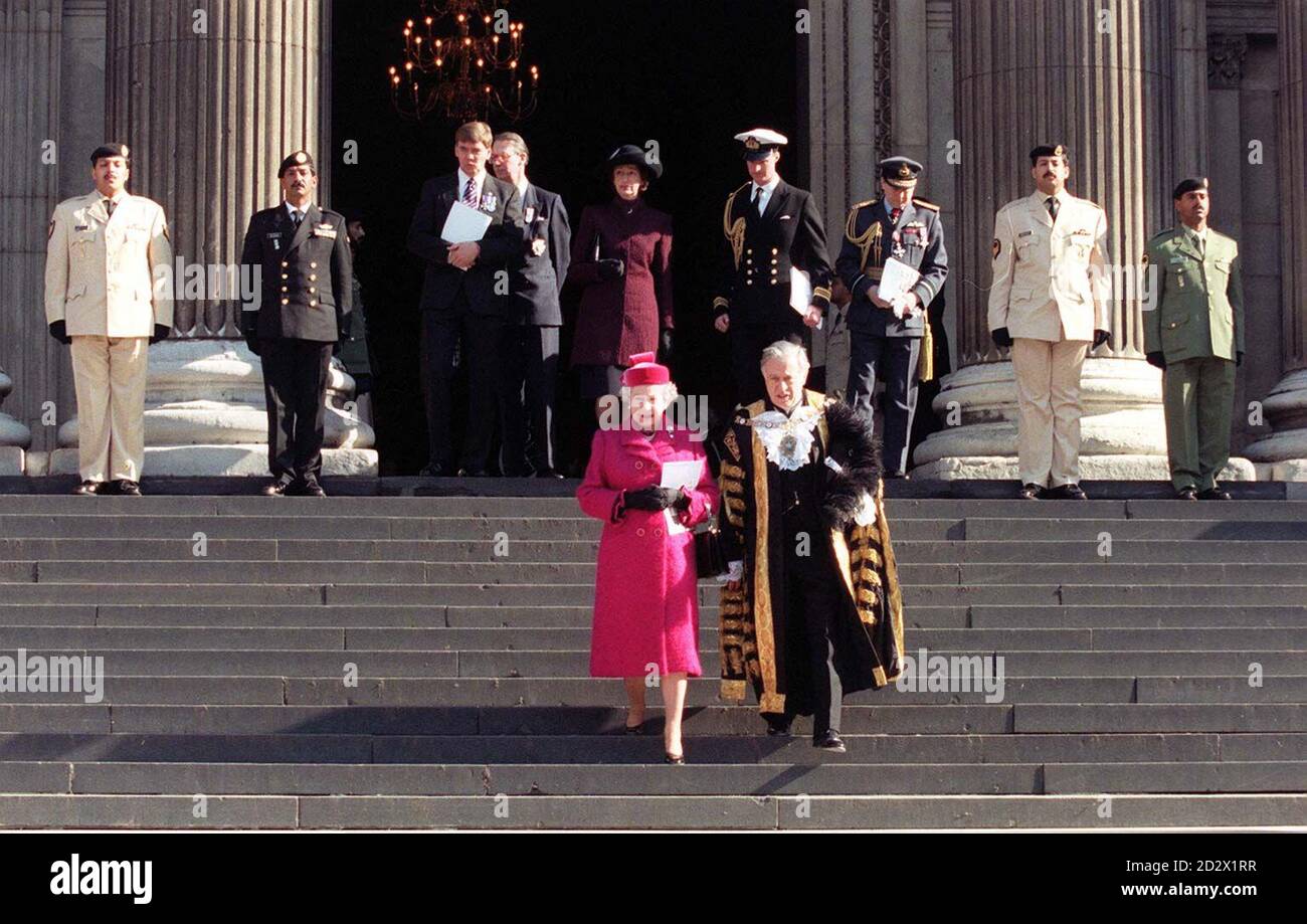 The Queen and the Lord Mayor of London, John Chalstrey, descend the ...