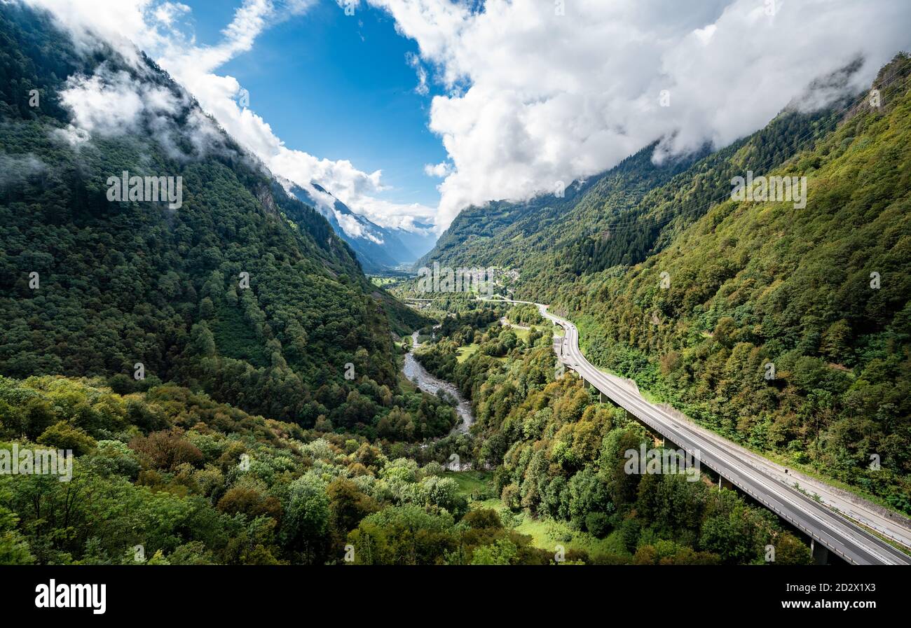 Views of mountains on Swiss/Italian border from Mesocco Castle. It is ...