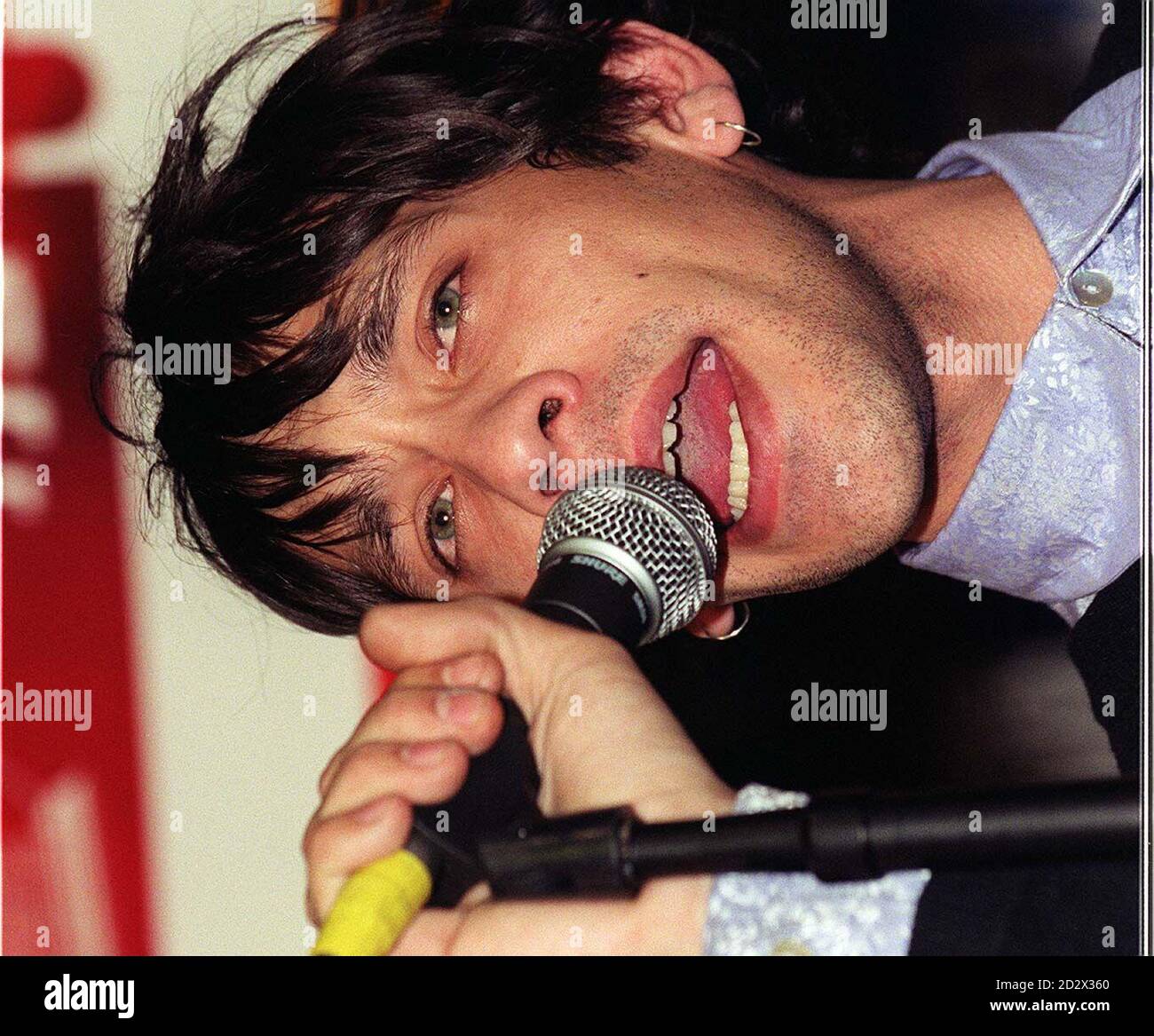 Rick Witter, lead singer of British band Shed Seven, performing in HMV ...