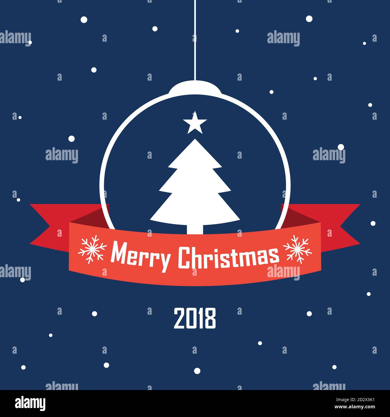 Christmas bauble framed with a red ribbon with an inscription Stock ...