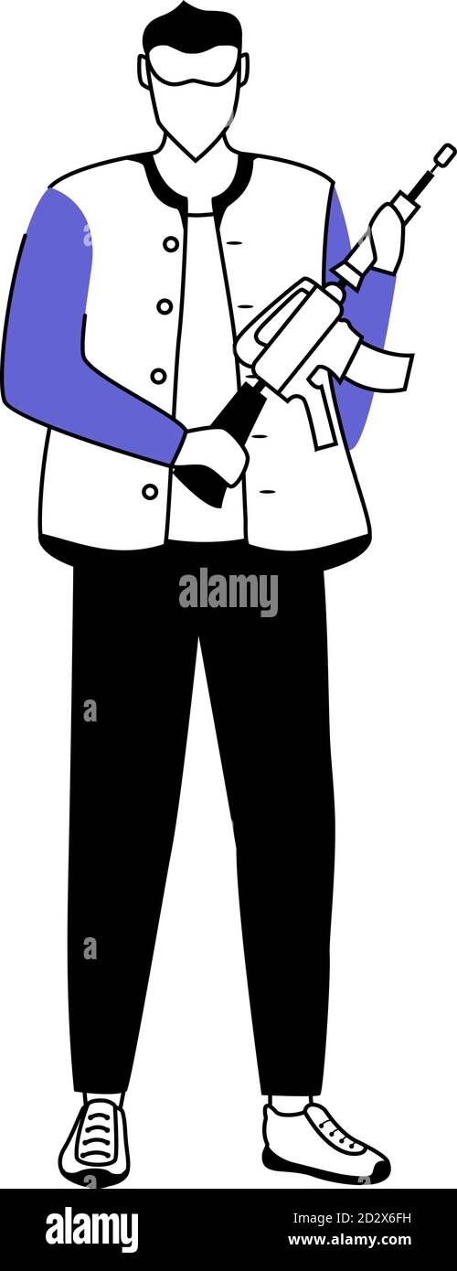 Man holding machine gun flat silhouette vector illustrations set. Armed ...