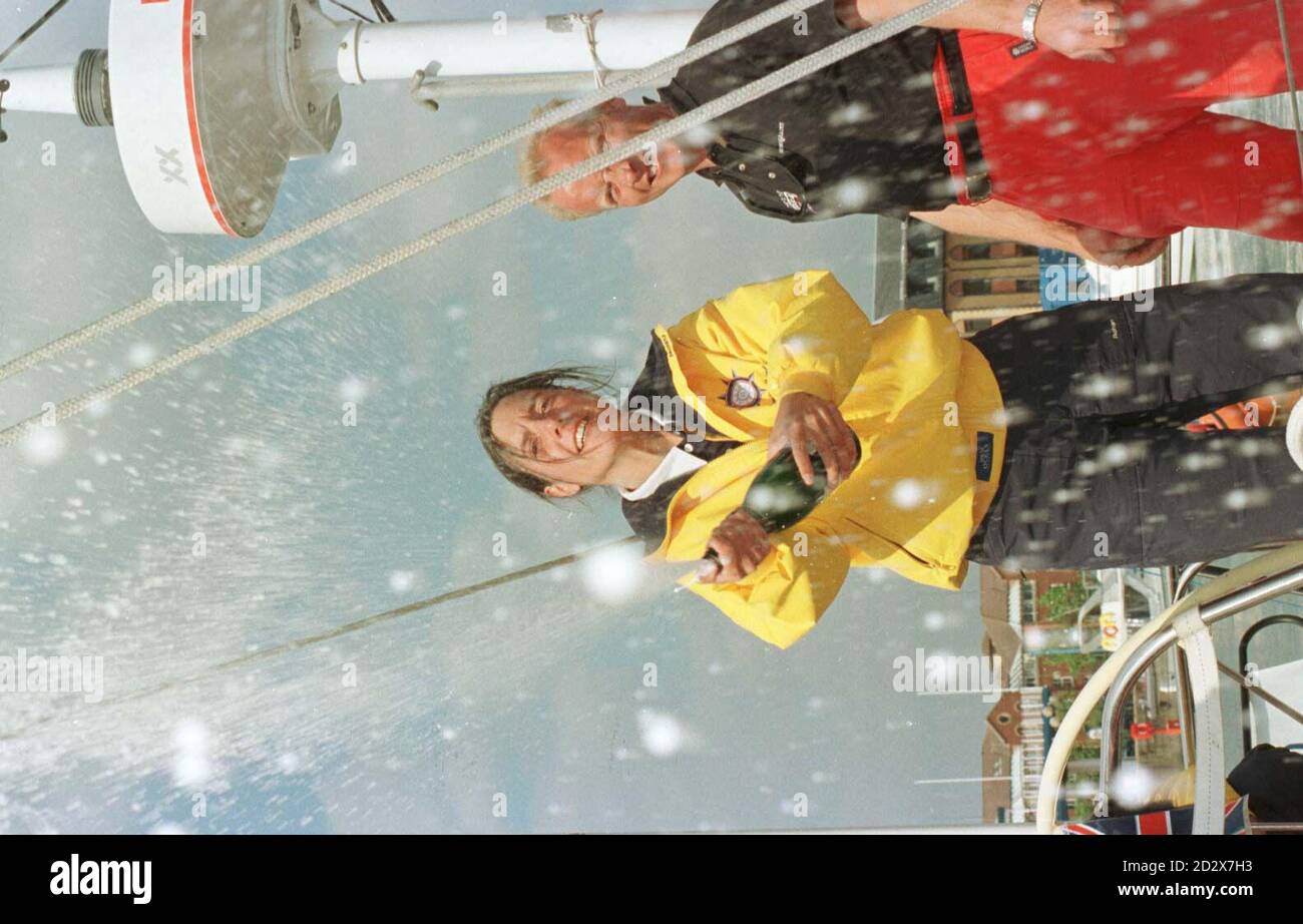 Solo sailor Samantha Brewster, 29, received a warm welcome and champagne on her arrival at ...