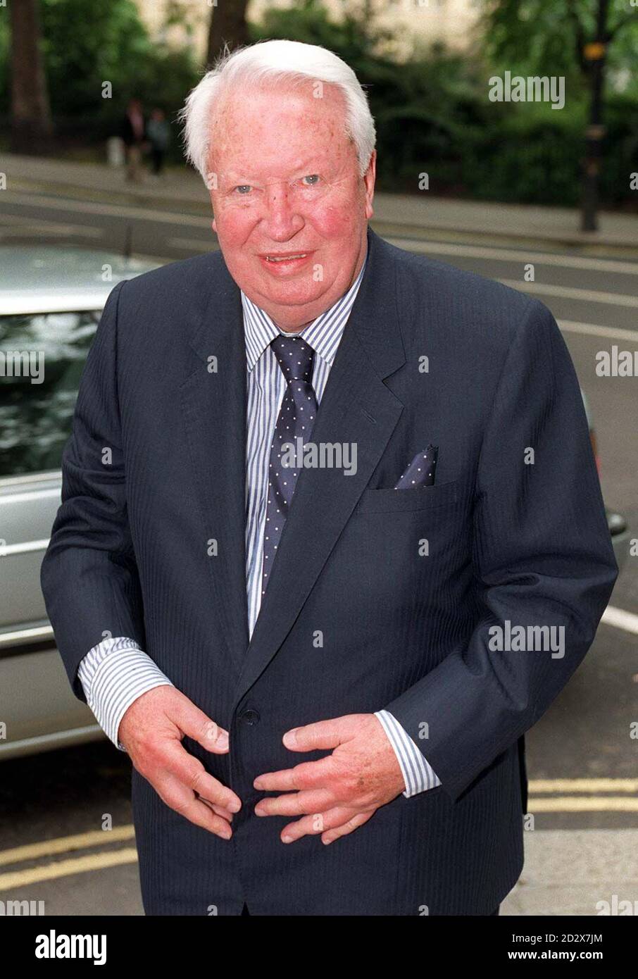 Former premier Sir Edward Heath arrives at a London TV studio today ...