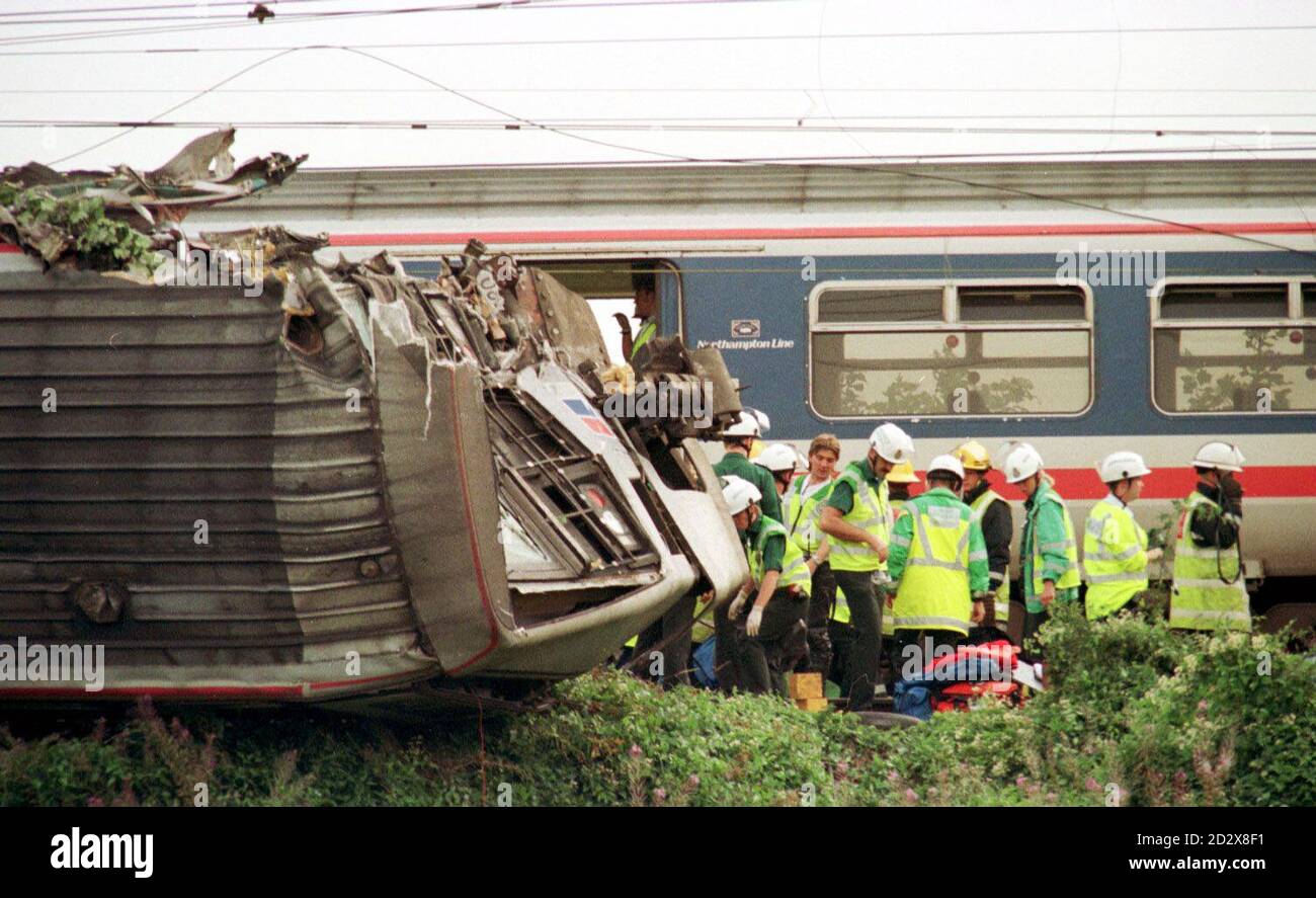 Rescue workers at the scene of a rail crash near Radlett Road, Watford ...