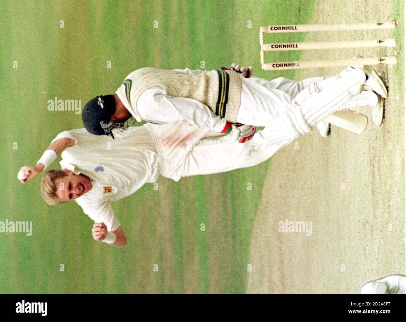England bowler Dominic Cork celebrates after he had Asif Mujtaba caught ...