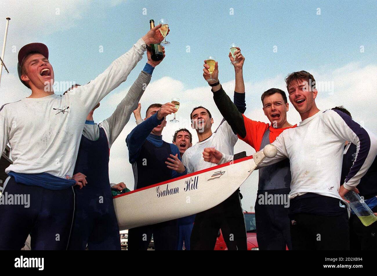 Members of the London Rowing club celebrate Damon Hill's World Grand ...