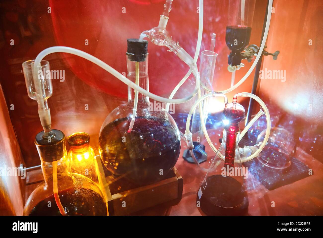 Scary Halloween background of flasks and tubes of blood Stock Photo - Alamy