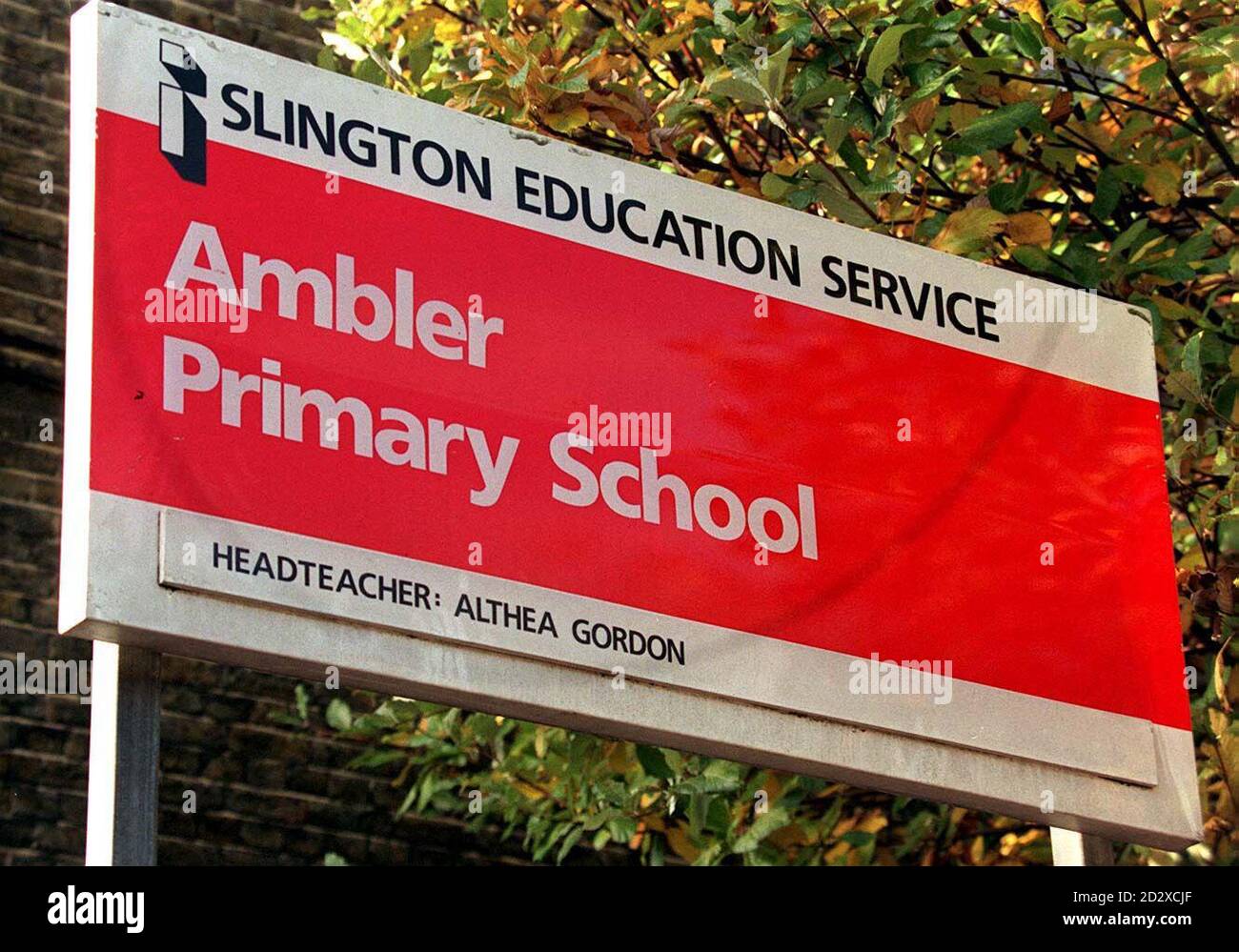 School sign outside the Ambler Primary School in Islington, north ...