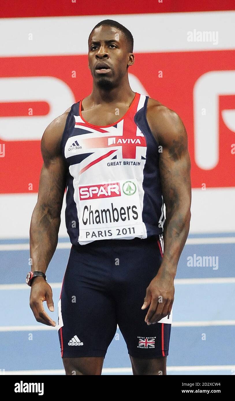 Great Britain's Dwain Chambers after the first round of the Mens 60 ...