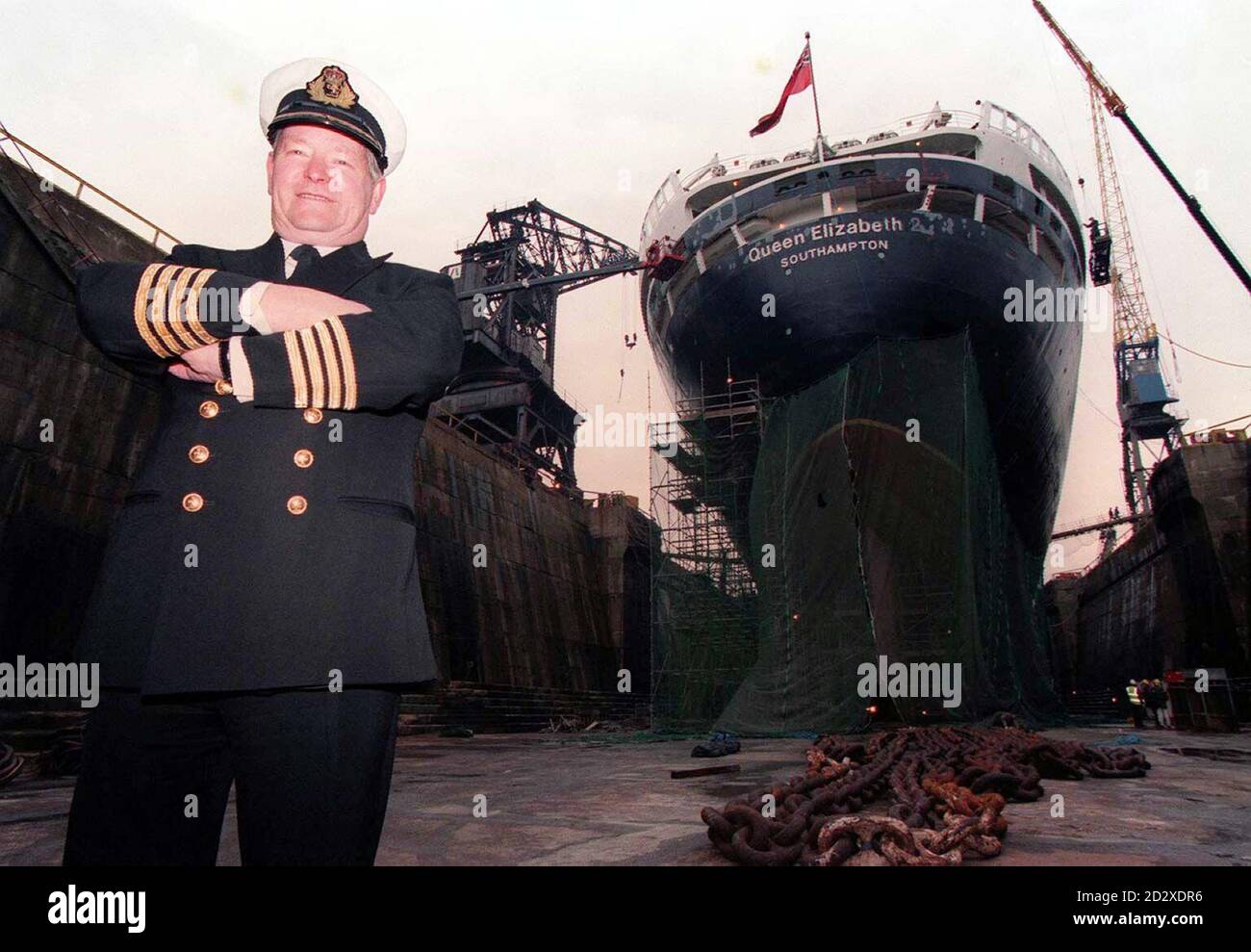 The Captain of the QEII, Keith Stanley, pauses during his inspection of ...