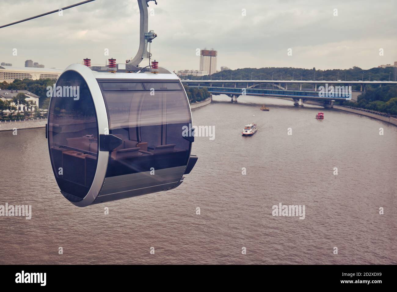 Cable car cabin on cableway above Moscow river in Luzhniki Stock Photo ...