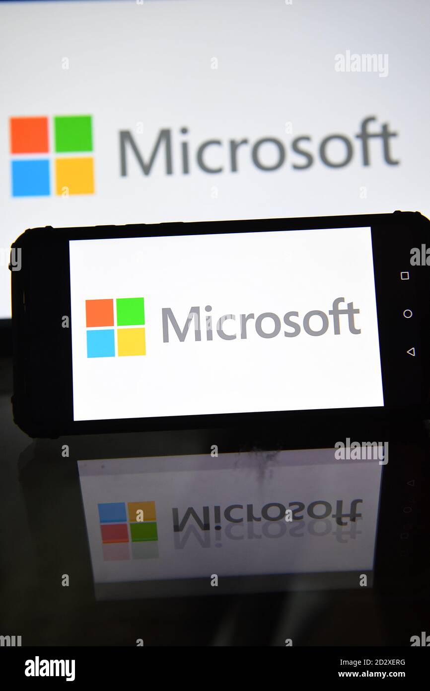 Microsoft logos displayed on screens in London, UK Stock Photo - Alamy