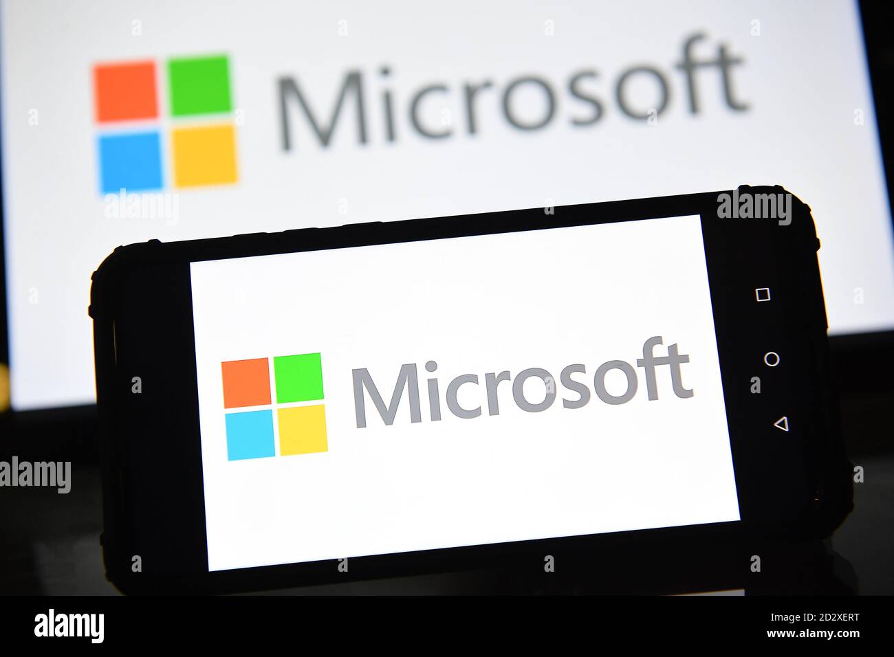 Microsoft logos displayed on screens in London, UK Stock Photo - Alamy