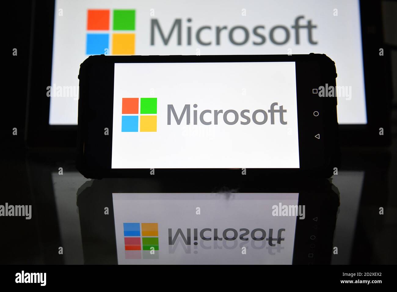 Microsoft logos displayed on screens in London, UK Stock Photo - Alamy