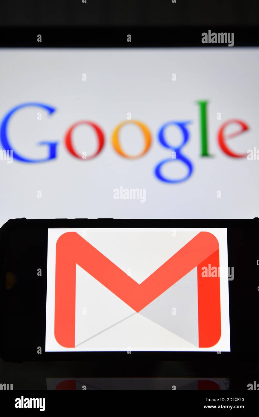 Gmail and Google Logos displayed on screens in London, UK Stock Photo ...