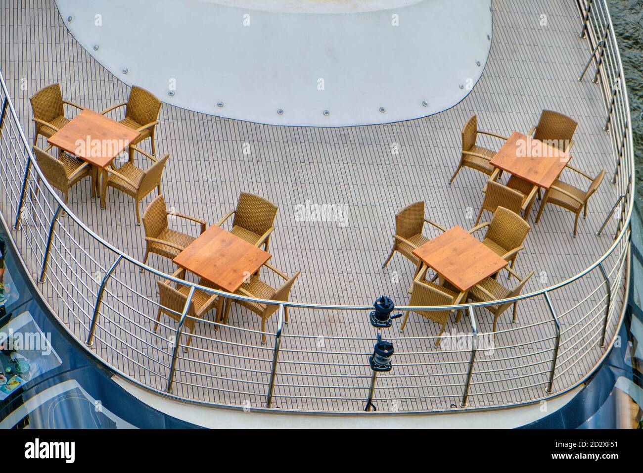 Summer restaurant on the ship, top view Stock Photo - Alamy