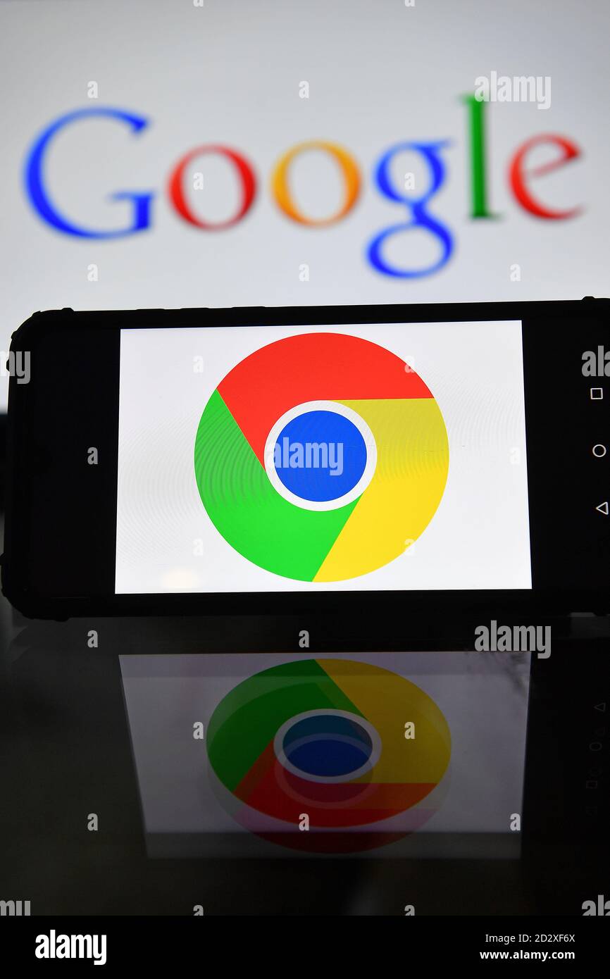 Google Chrome and Google logos displayed on screens in London, UK Stock ...