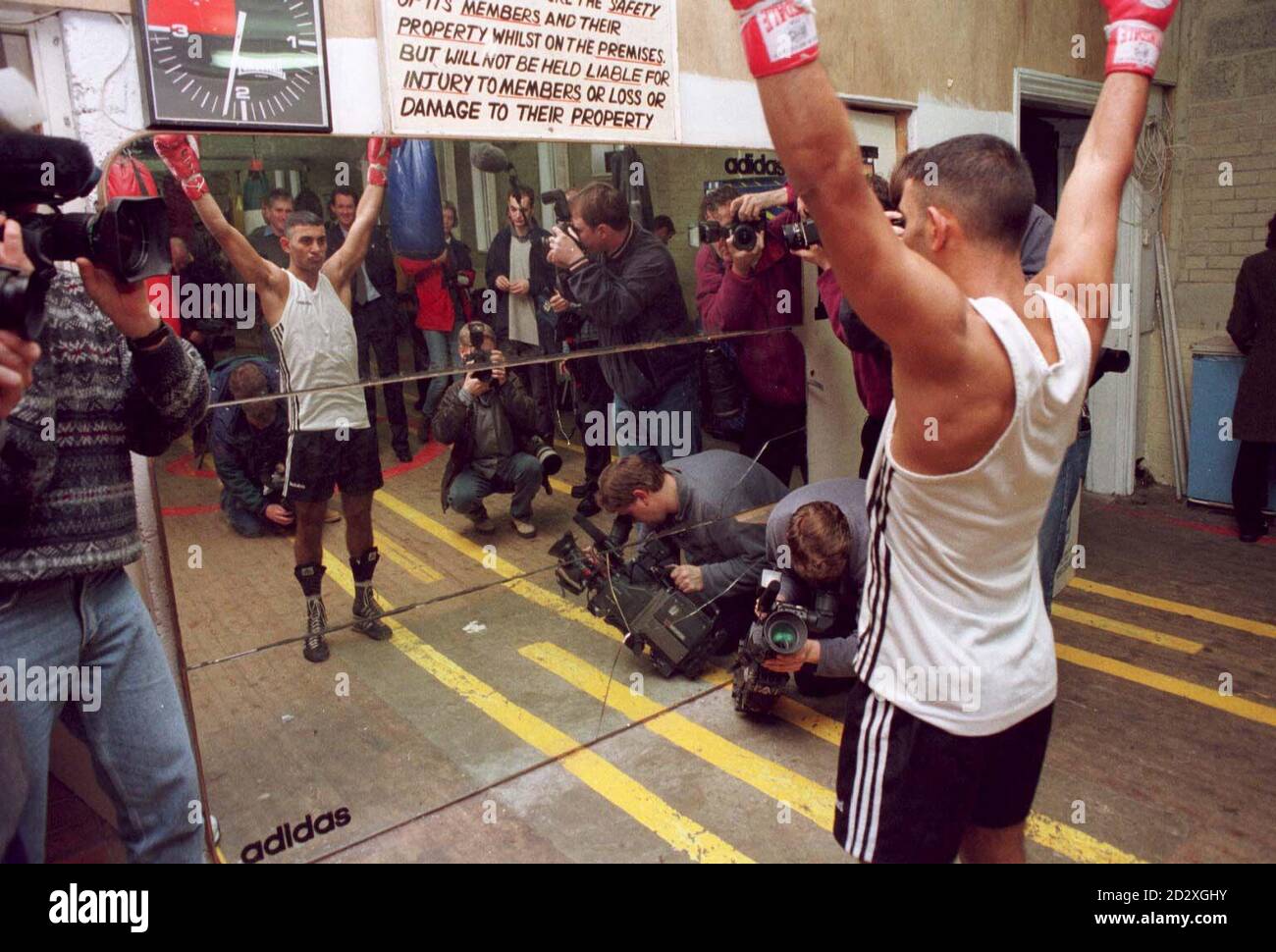 World champion boxer Prince Naseem Hamed practices his victory salute ...