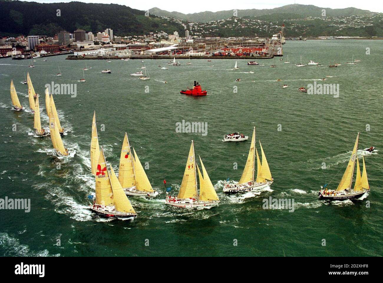 Heath Insured leads the fleet out of Wellington Harbour, New Zealand ...