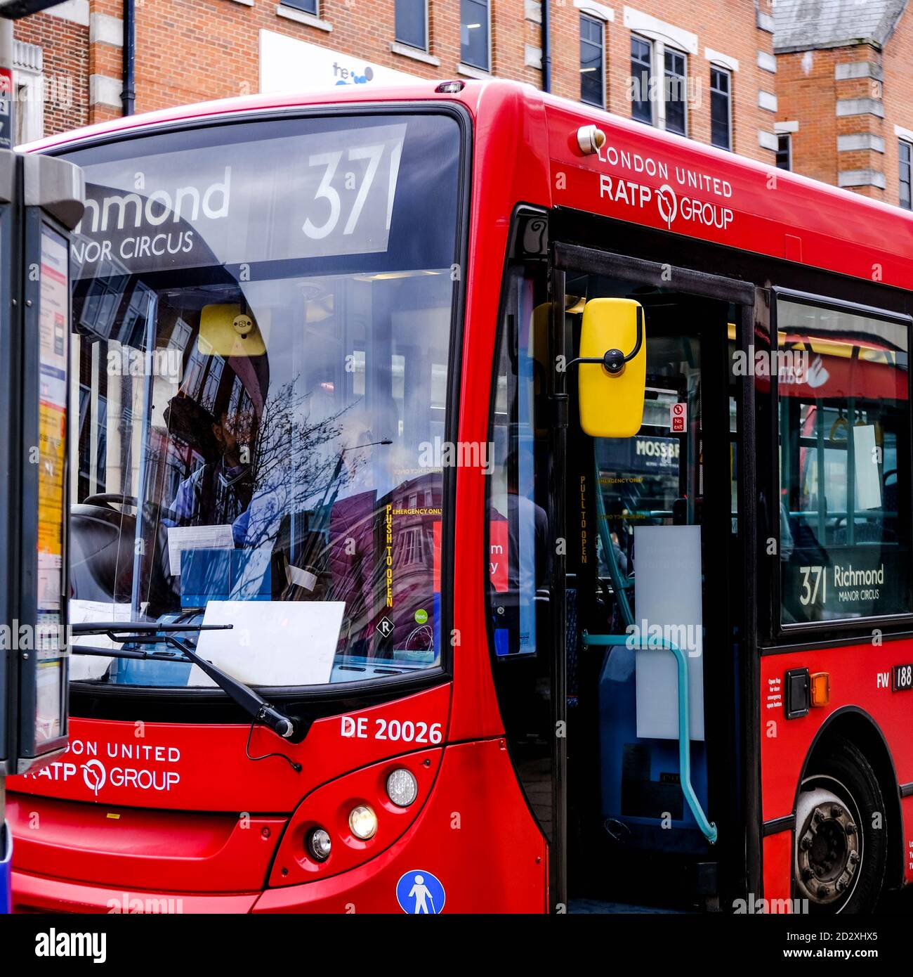 London UK October 06 2020, A Single Decker Red Bus With No Passengers ...