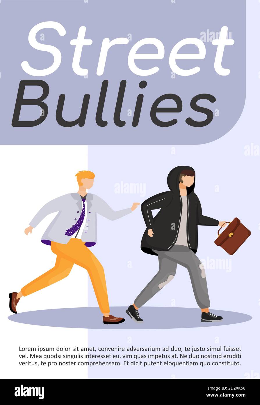 Street bullies poster flat vector template. Man chasing thief. Robber ...