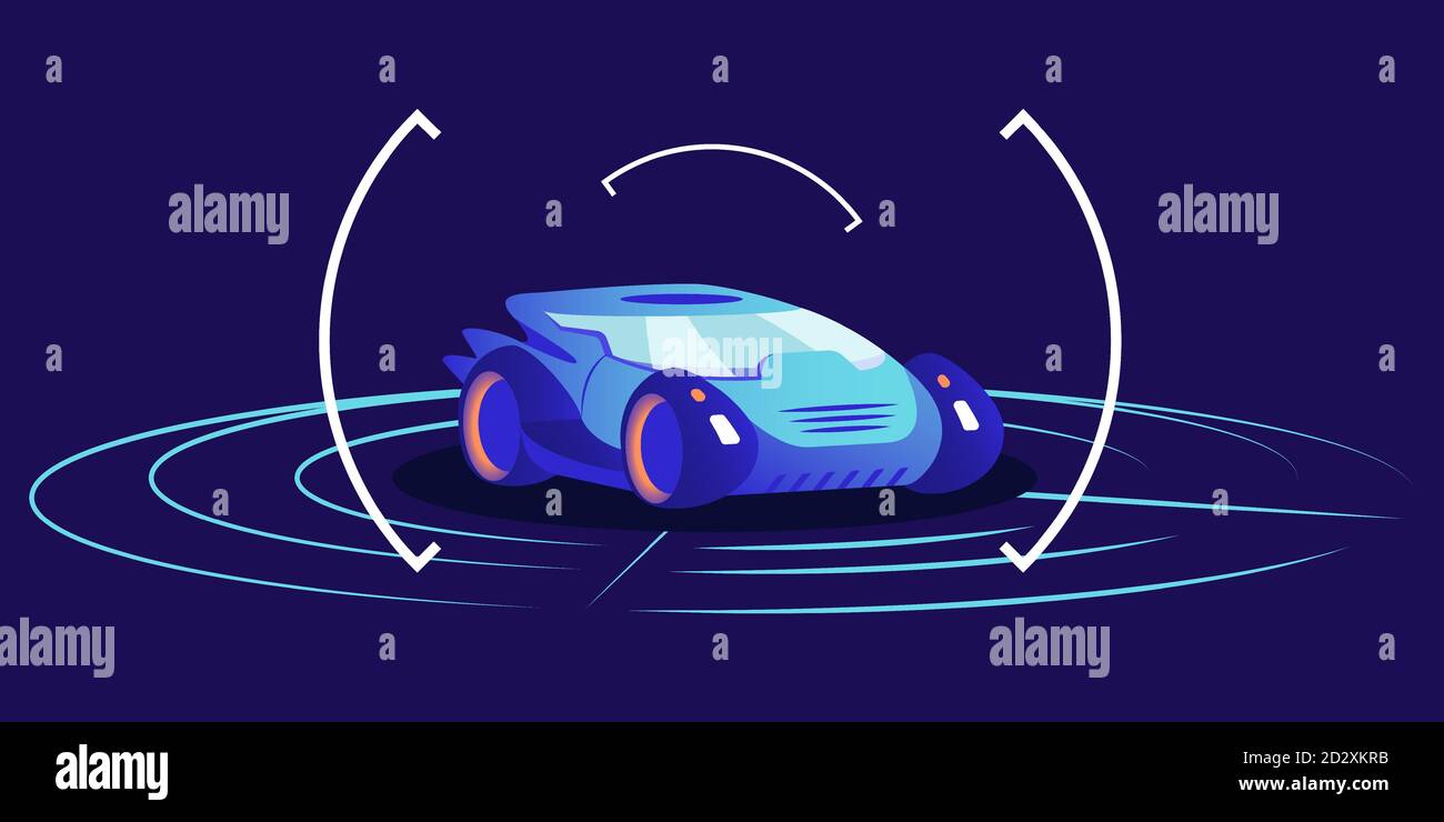 Driverless car flat color vector illustration. Futuristic autonomous ...