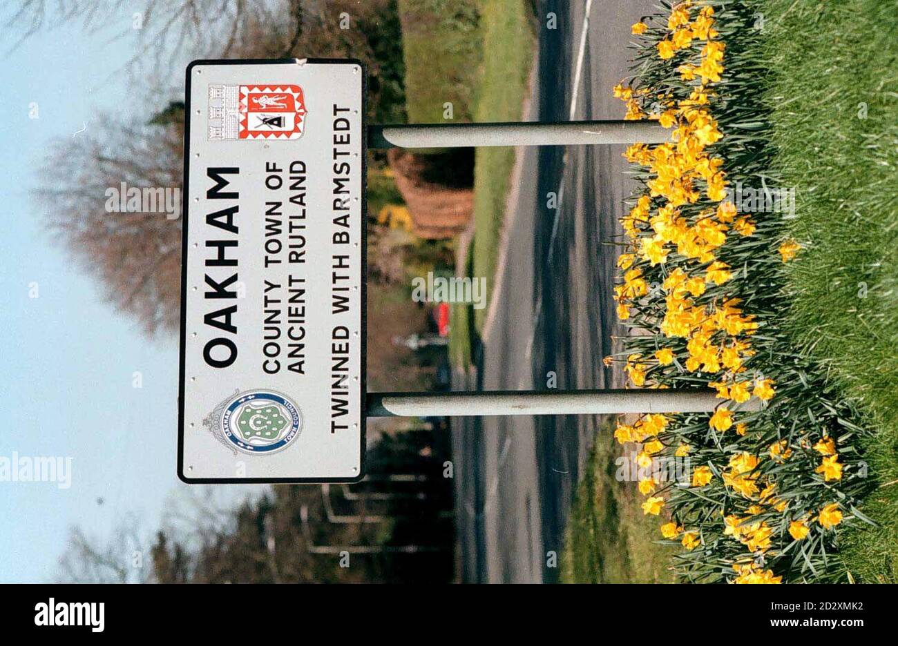 A street sign proudly announces Oakham as the ancient Rutland town ...