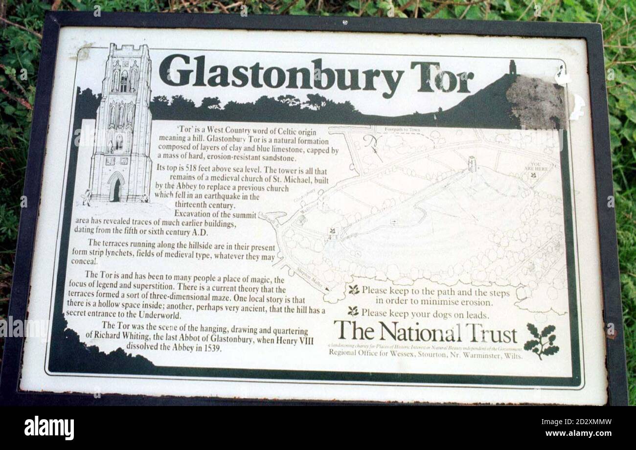 Glastonbury Tor information sign. Photo by Barry Batchelor/PA Stock ...