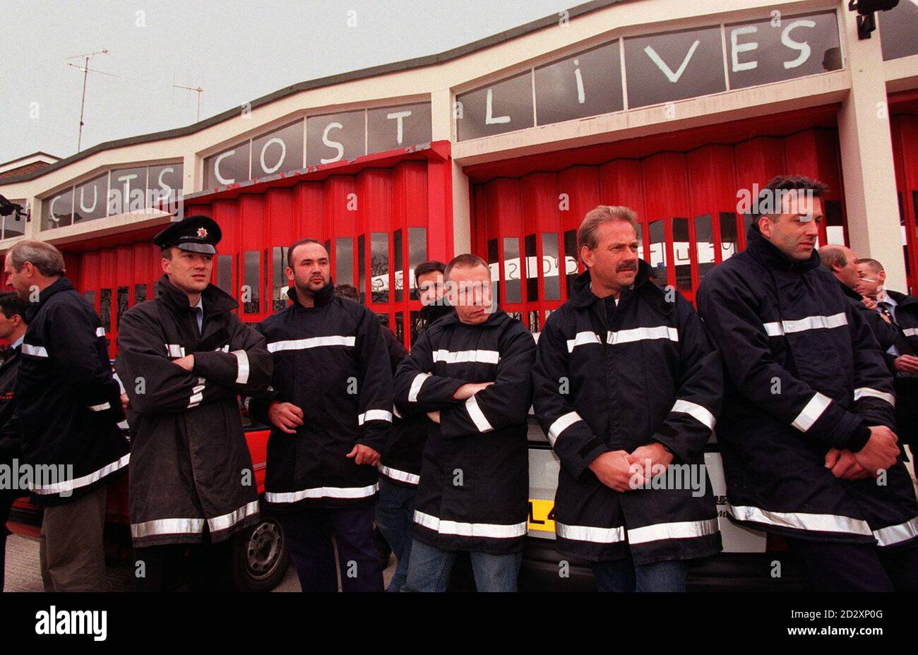 Picketing firemen at Basildon Fire Station in Essex today (Saturday ...