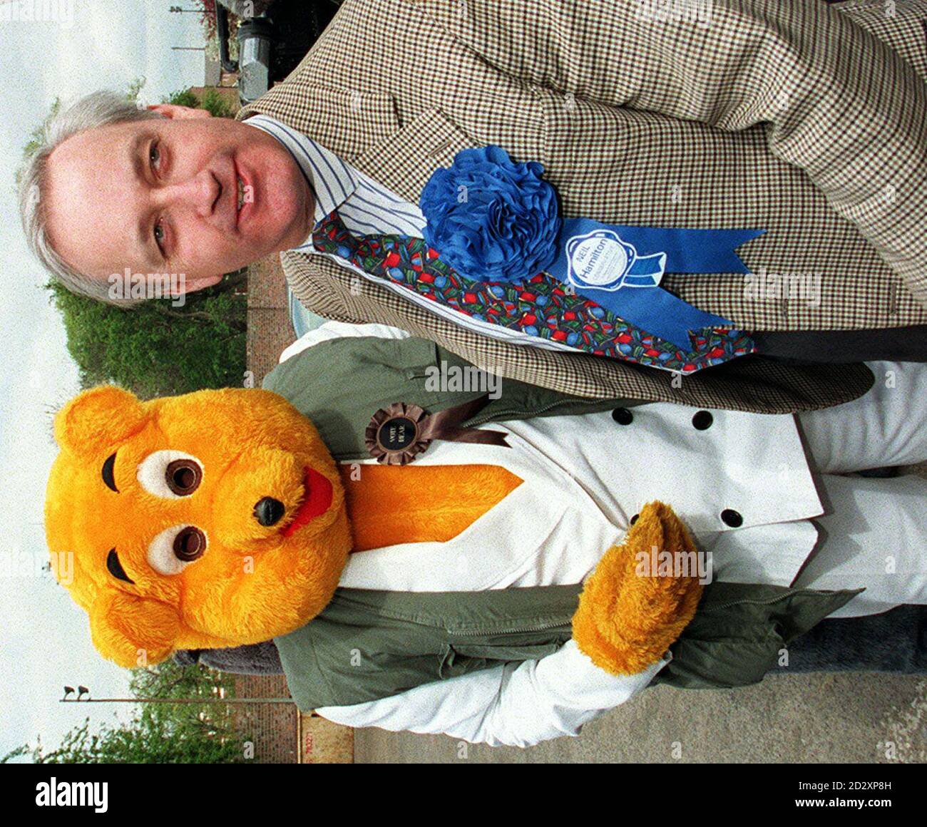 Tatton Tory candidate Neil Hamilton is ambushed by a Teddy Bear in a ...