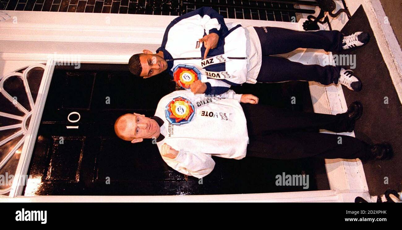 Boxers Billy Hardy and Prince Nasseem Hamed (right), jump on the ...