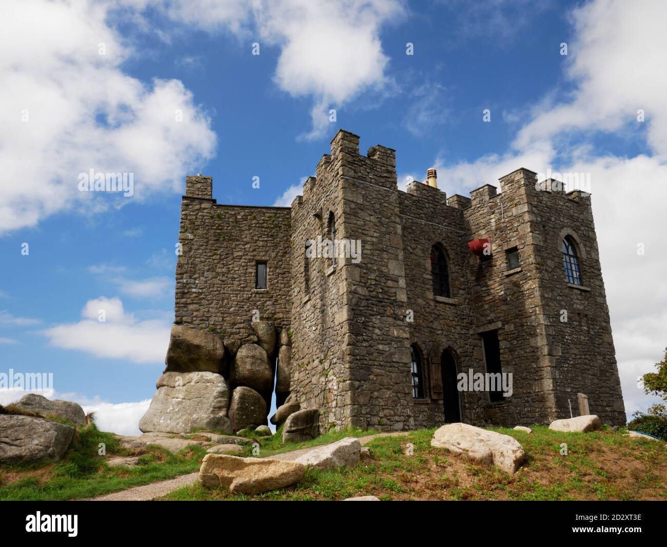 Carn Brea Castle overlooks Redruth from the top of Carn Brea, Cornwall ...