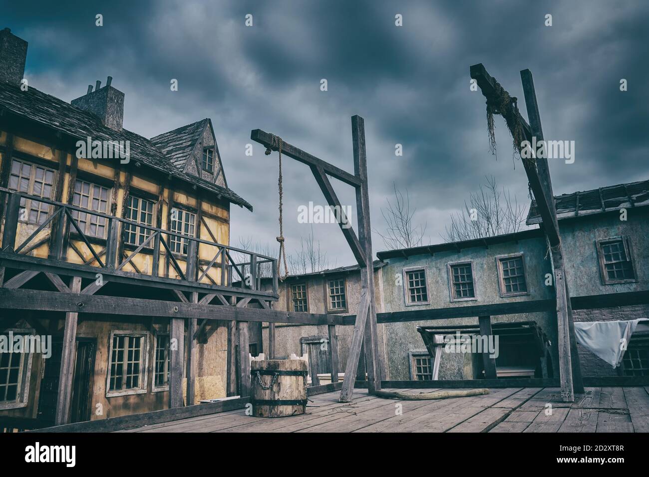 Empty scaffold with a place for execution and wooden gallows ...