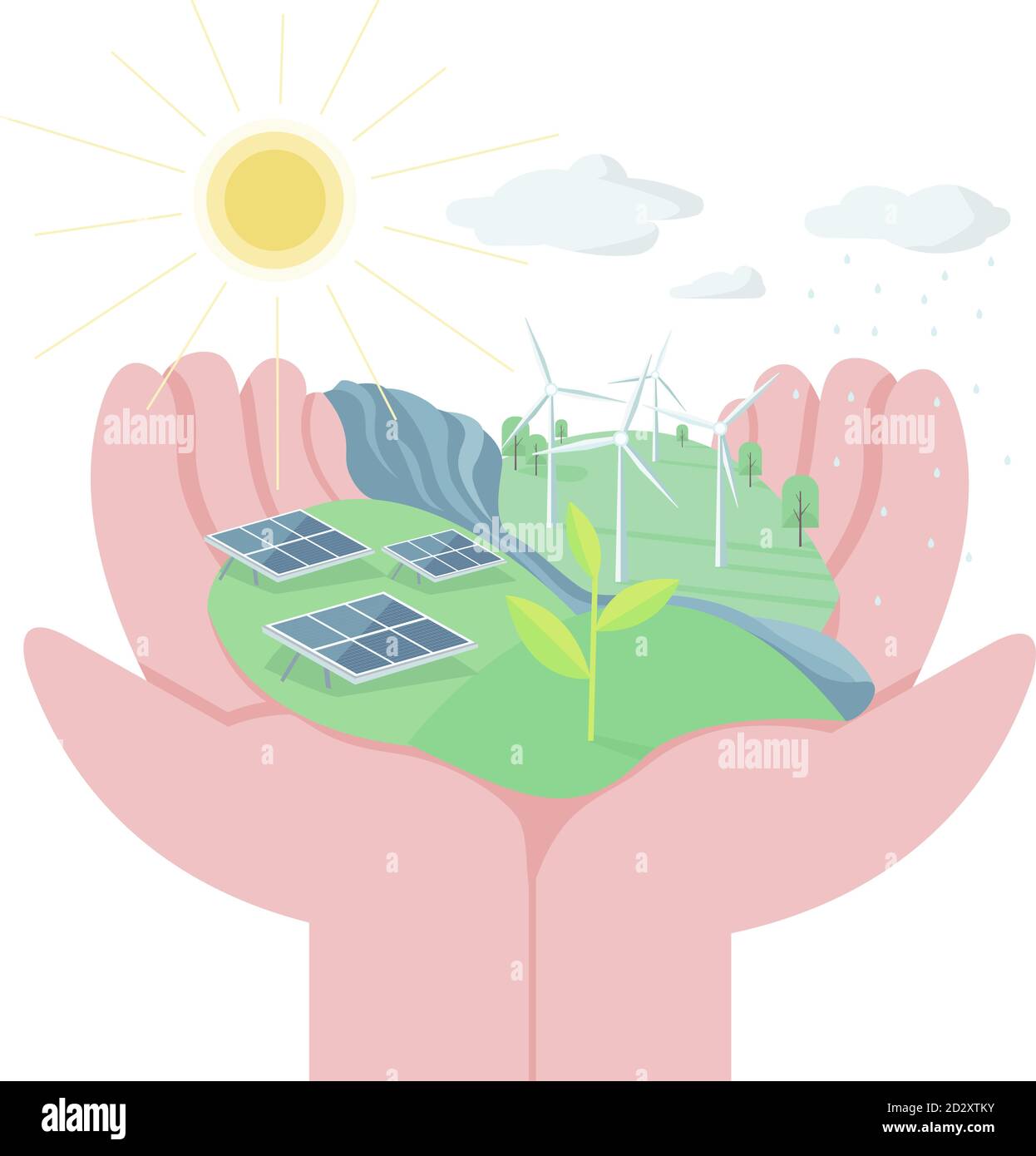 Environment protection flat concept vector illustration. Hands holding ...