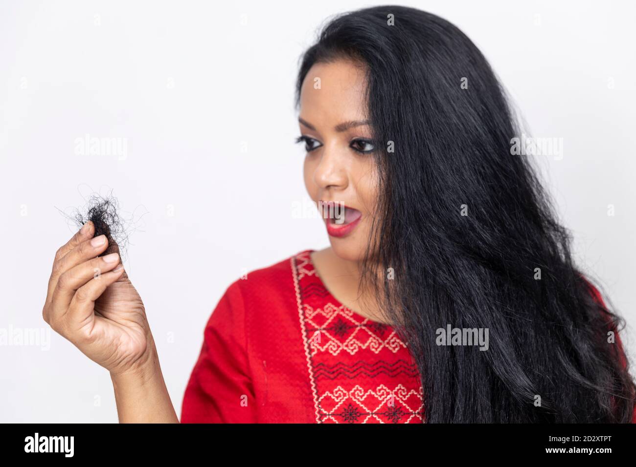 Portrait of Indian woman with long hair facing hair fall problem, hair ...