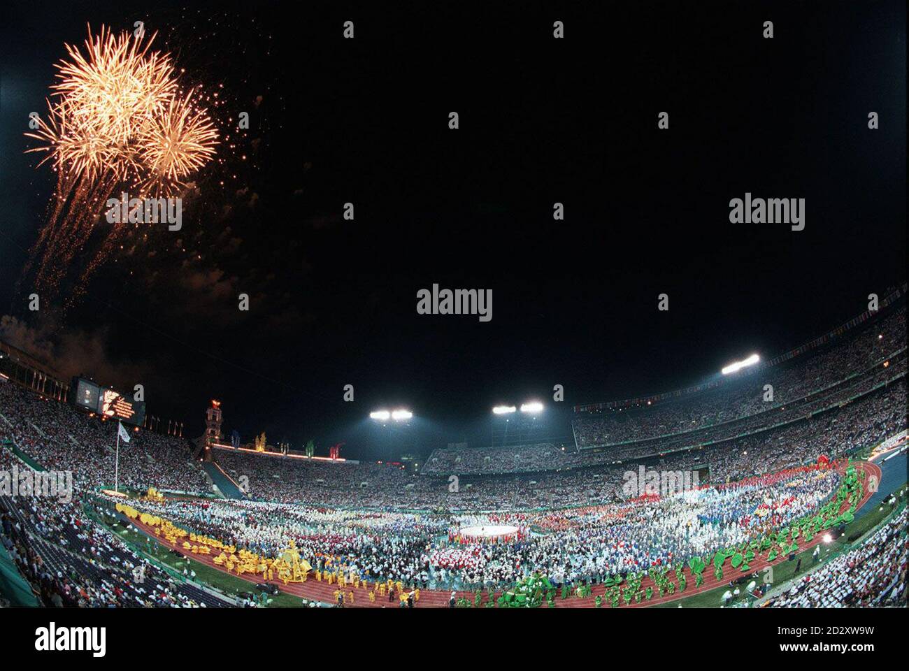 Fireworks over the Olympic Stadium in Atlanta this evening at the end ...