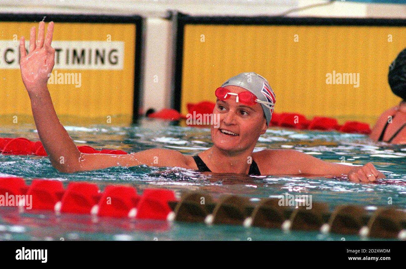 Britain's Sarah Hardcastle claims her victory in the B Final of the ...
