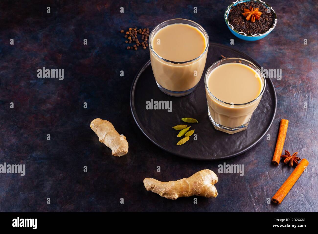 Masala chai tea. Traditional indian drink - masala tea with various ...