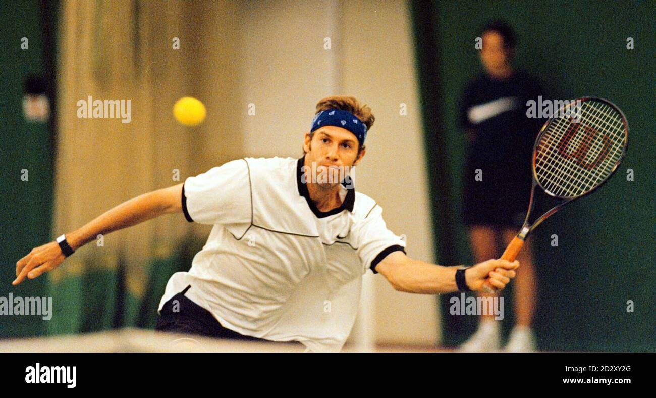 Greg Rusedski in action against Karol Kucera in the Nottingham Open ...
