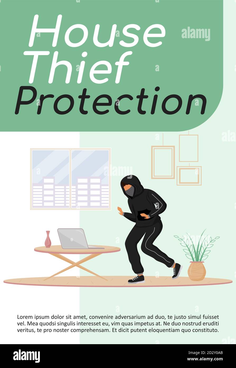 House thief protection poster flat vector template. Precautions ...